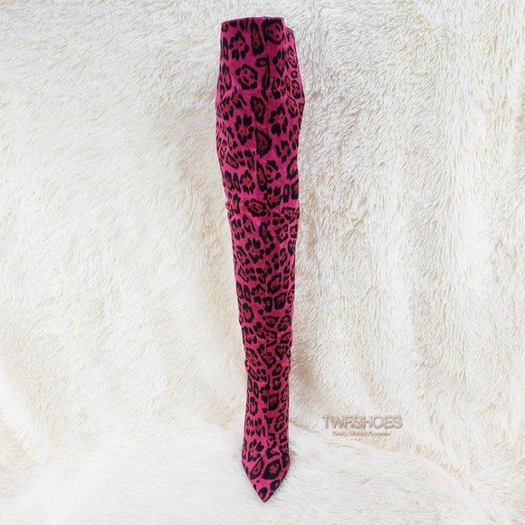 Cape Robbin | Shoes | Hot Pink Leopard Thigh High Heel Boots | Poshmark